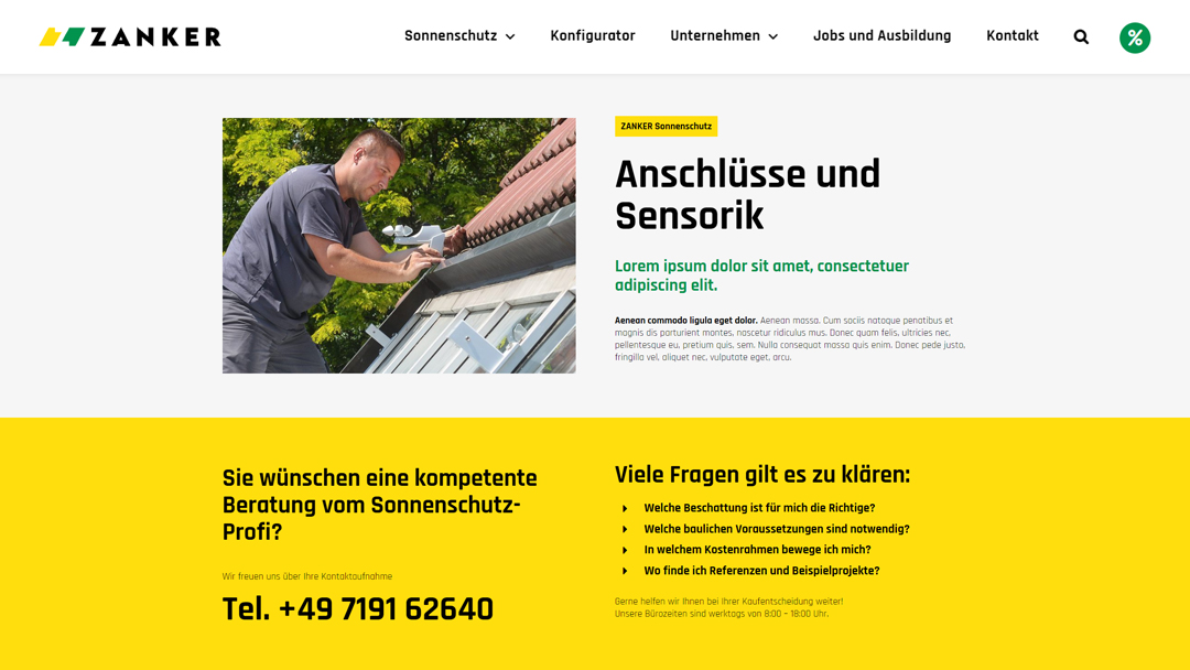 Anschlüsse und Sensorik – ZANKER Sonnenschutz
