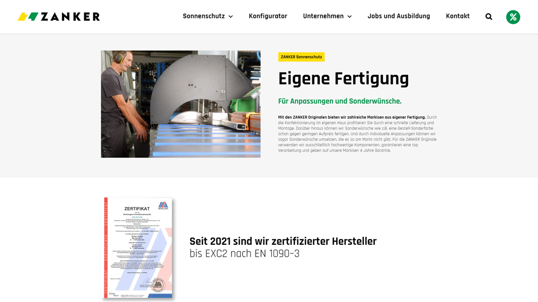 Eigene Fertigung – ZANKER Sonnenschutz