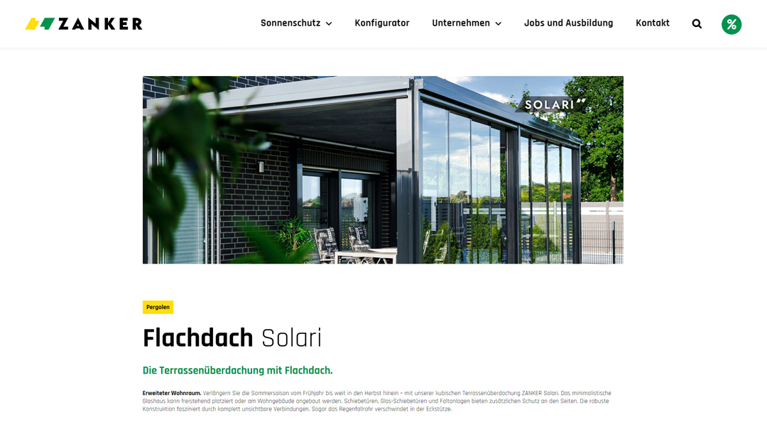 Flachdach Solari – ZANKER Sonnenschutz